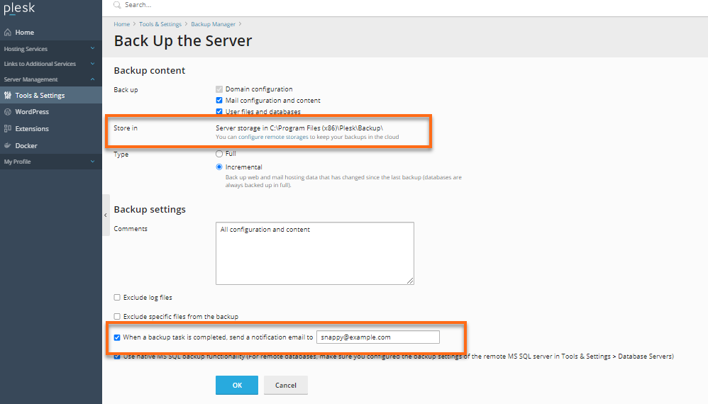 How to Create a Server Backup in Plesk